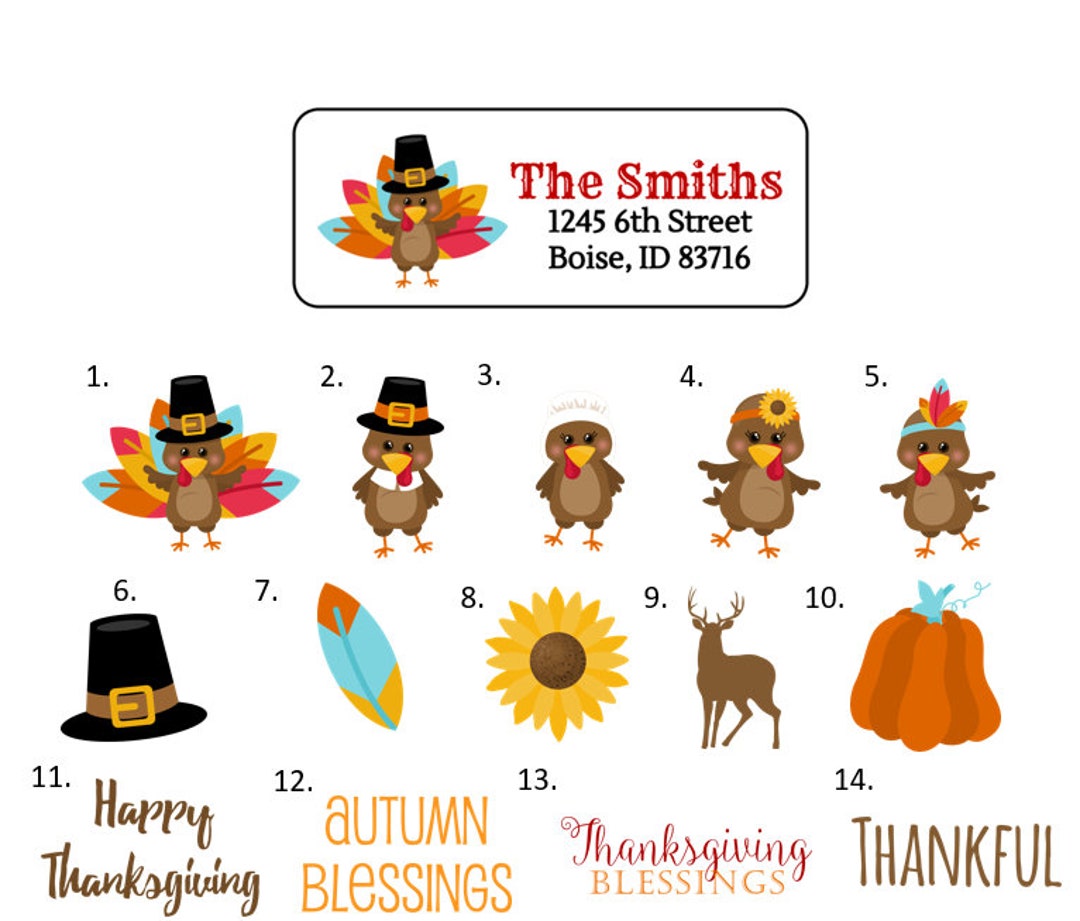 Thanksgiving Turkey Address Labels Stickers, 30 Personalized Labels! - Etsy