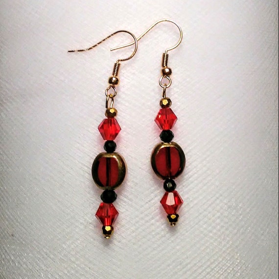 Gothic New Trends Long Dark Red Black and Gold Glass Bead - Etsy