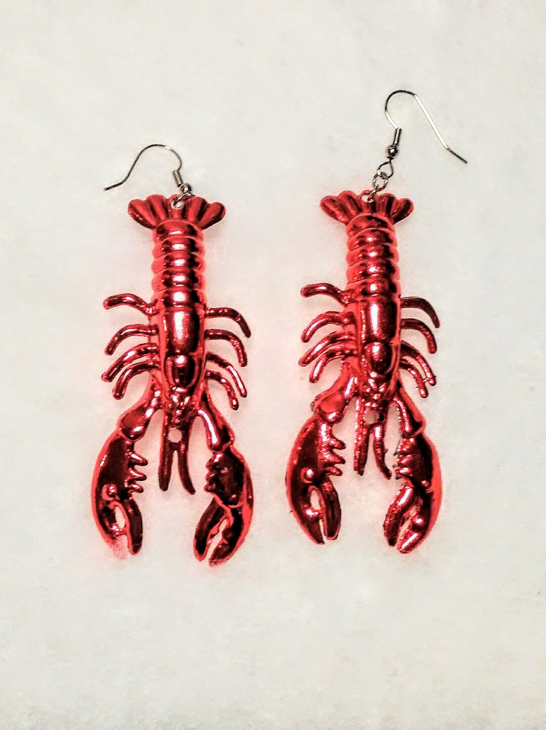 Crawfish Mudbug Crawdad Lobster Long Lightweight Metallic Red Earrings ...