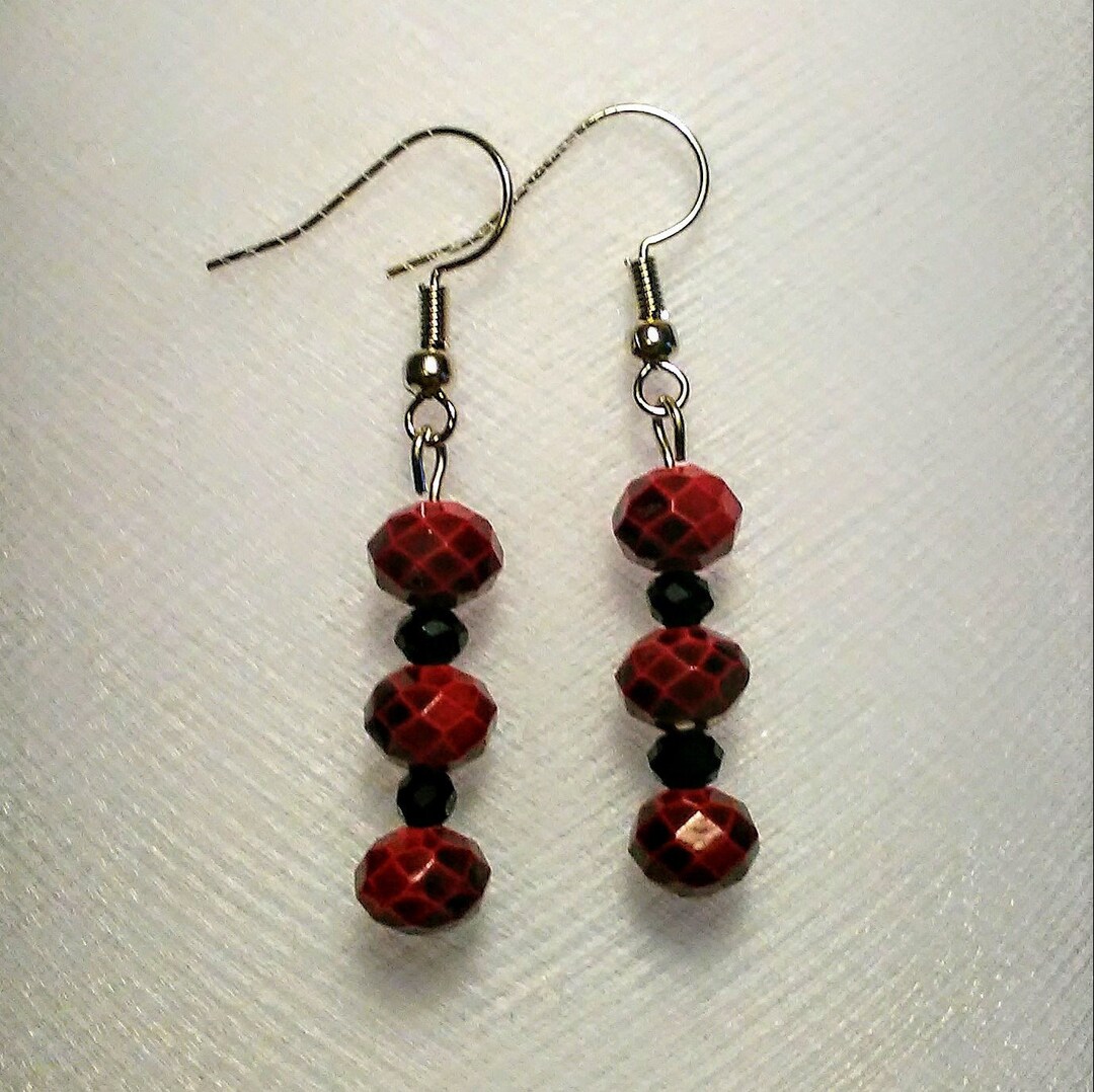 Gothic Long Beautiful Dark Red Faceted Glass Beads With Black Accents ...