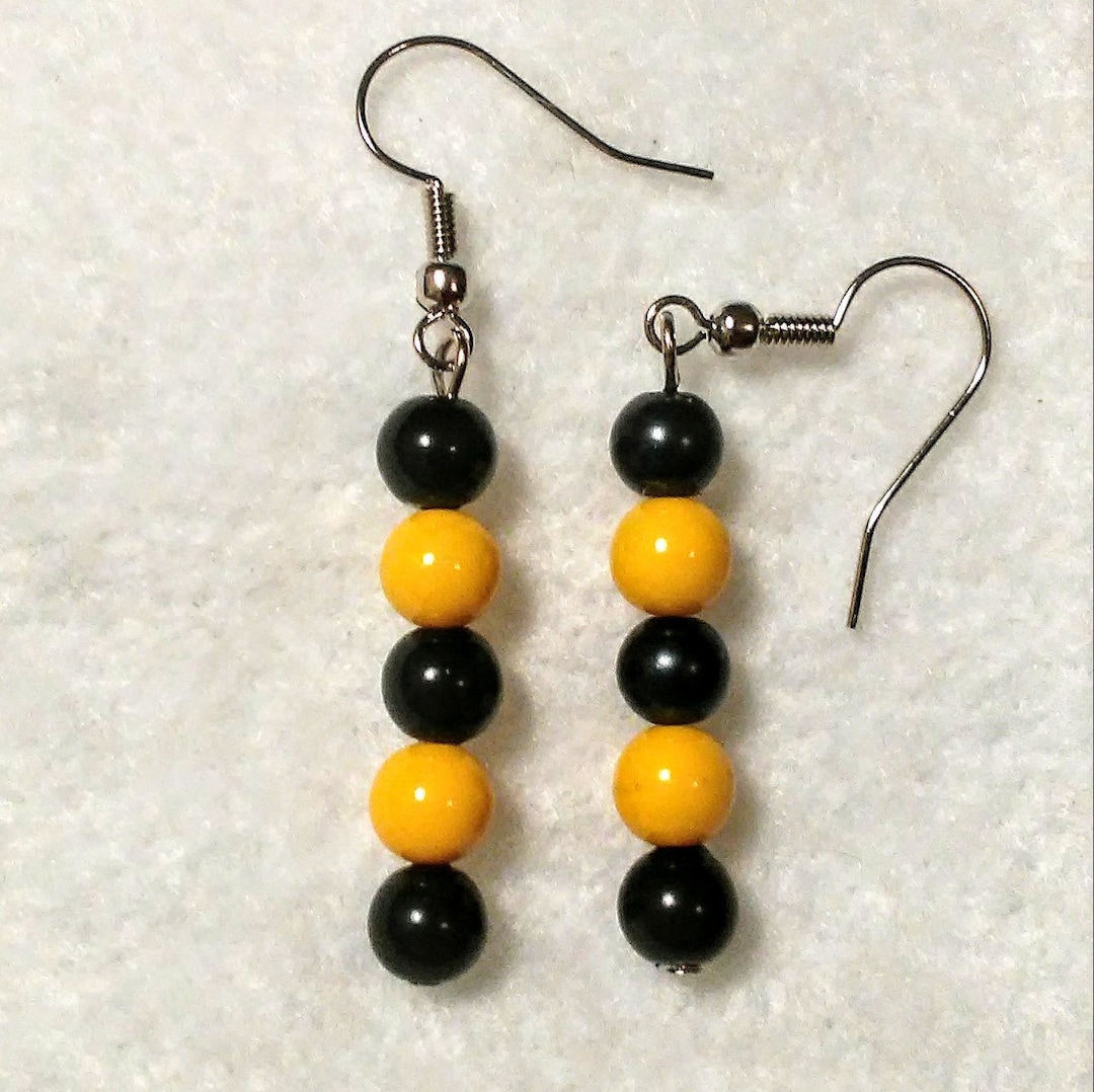 Pittsburgh Steelers NFL Football Team Color Long Glass Bead Earrings ...