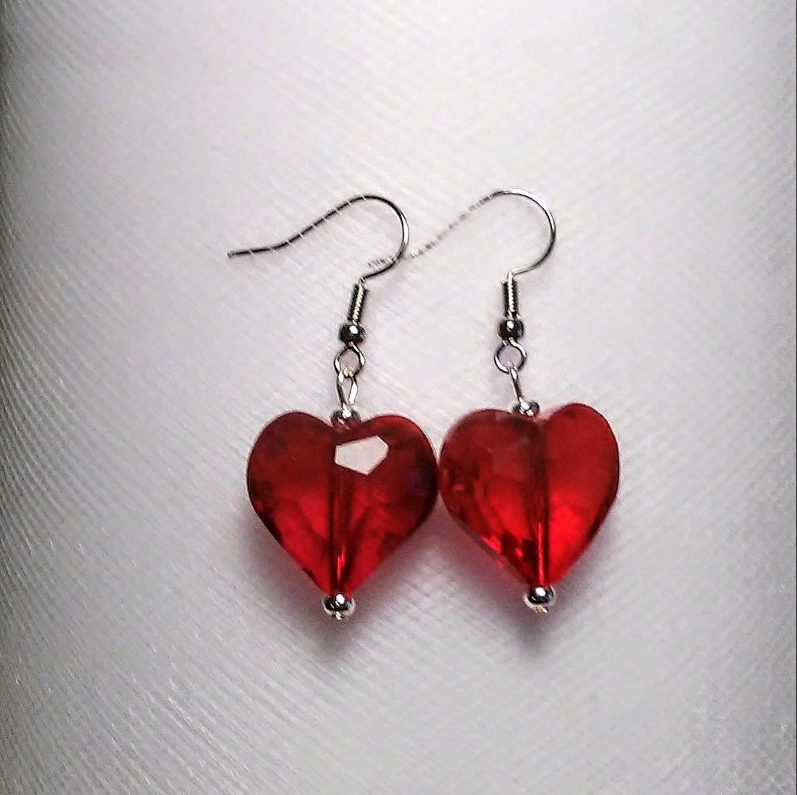 Hearts Beautiful Dark Red Glass Beads Faceted With Silver Plated ...