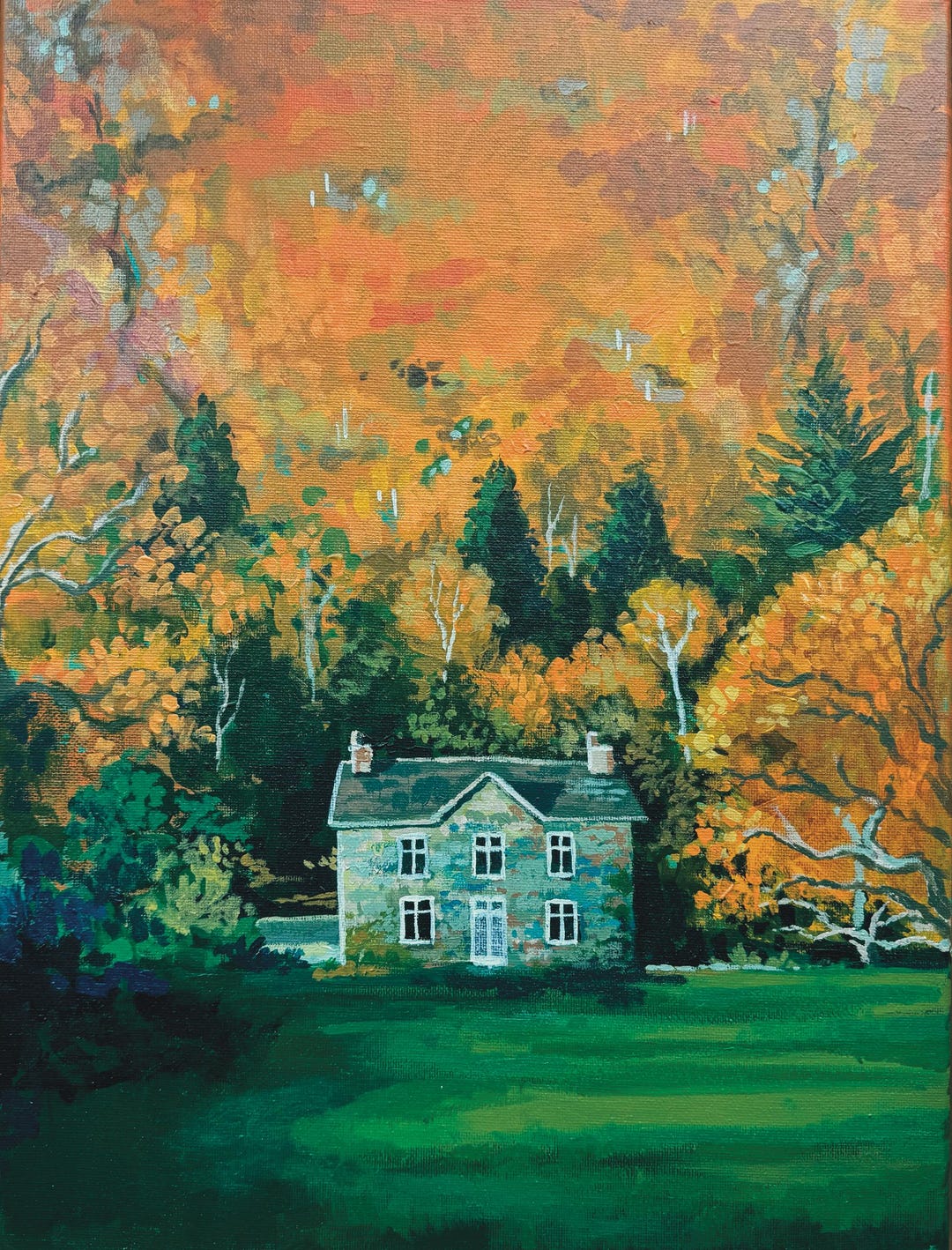 Forest Cottage House Art Print, Wall Decor Nature Painting Gift - Etsy