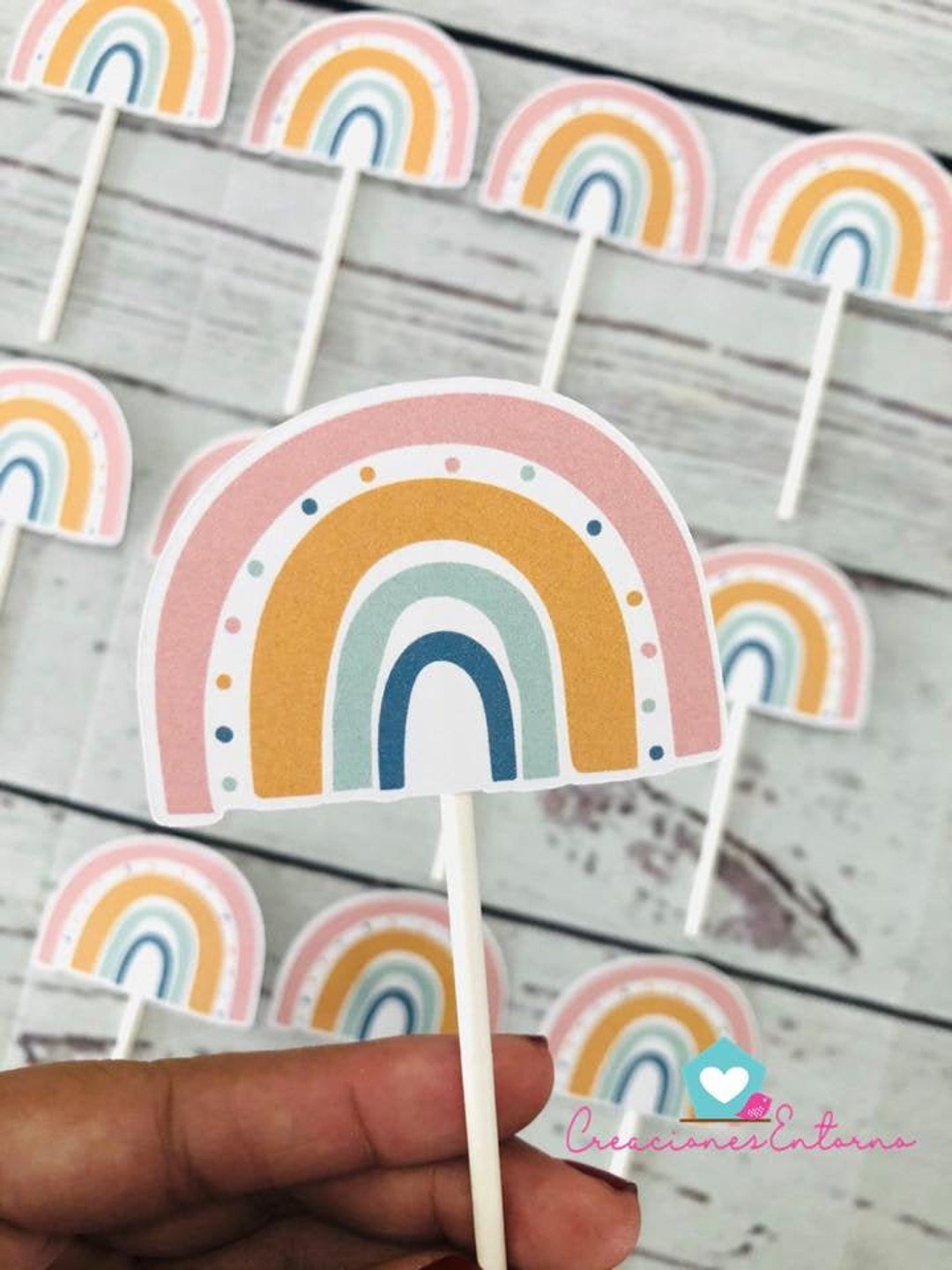 Boho Rainbow Cupcake Toppers, Rainbow Cupcake Toppers, Boho Rainbow ...