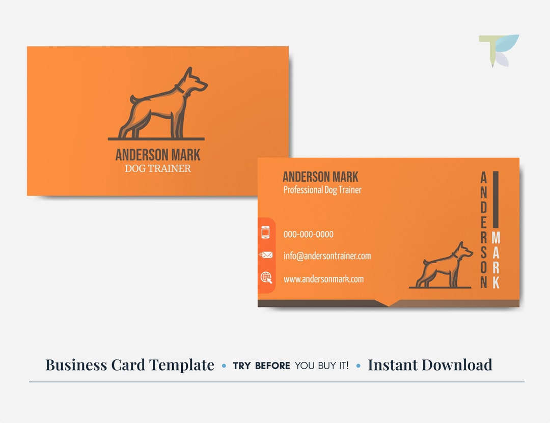 Dog and Pet Service Business Card Template – Editable Trainer ...