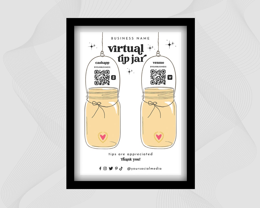 Tip Jar Sign Template | QR Code Sign | Tip Jar Qr Code | Tip Jar Venmo | Payment Sign | Tip Sign ...