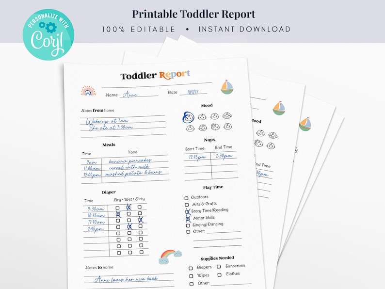 Editable Toddler Report Card - Daily Toddler Schedule - Babysitter ...