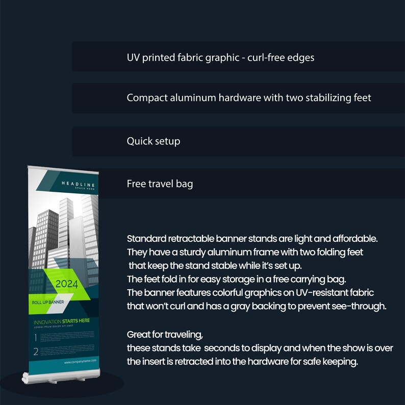Custom Retractable Banner – 33x81” Roll-up Trade Show Banner ...