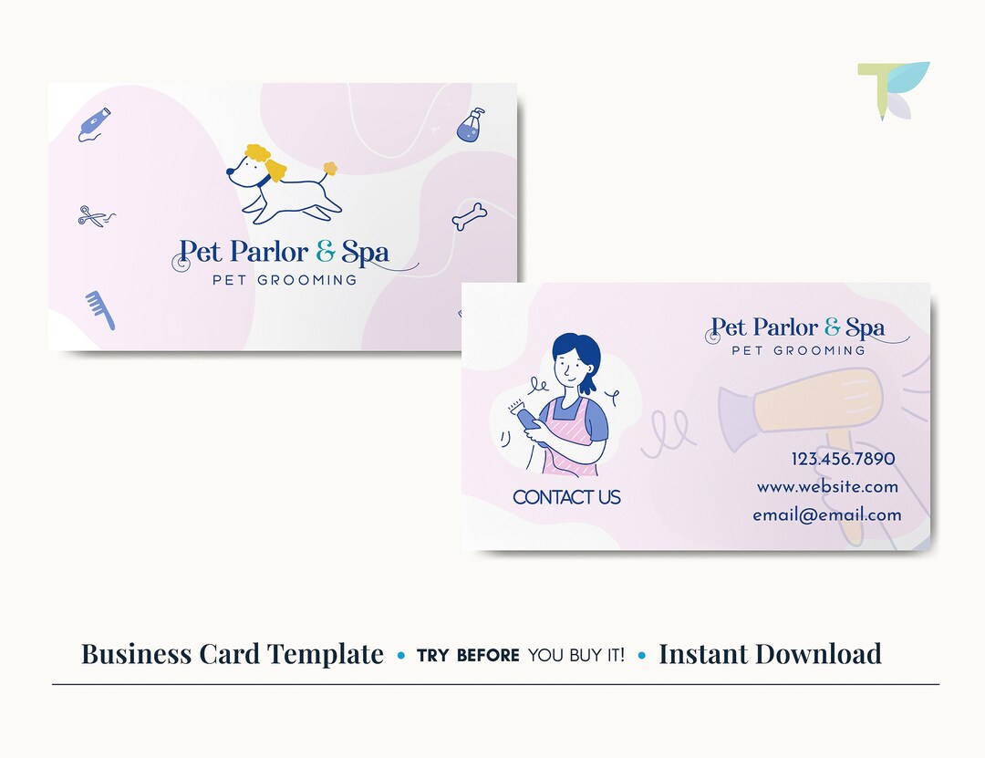 Business Card Template - Editable - Pet Grooming Business Cards - Dog ...