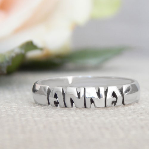 Custom Name Ring Band Ring Sterling Silver Personalized - Etsy