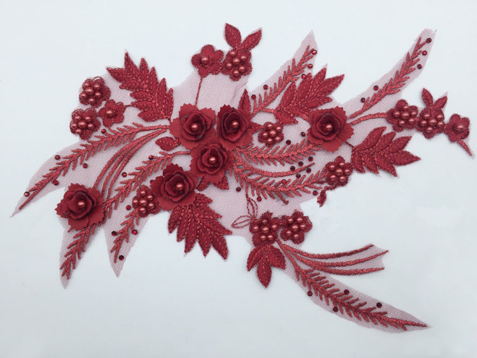 Dark Red 3D Flower by the Piece Vintage Flower Appliques | Etsy