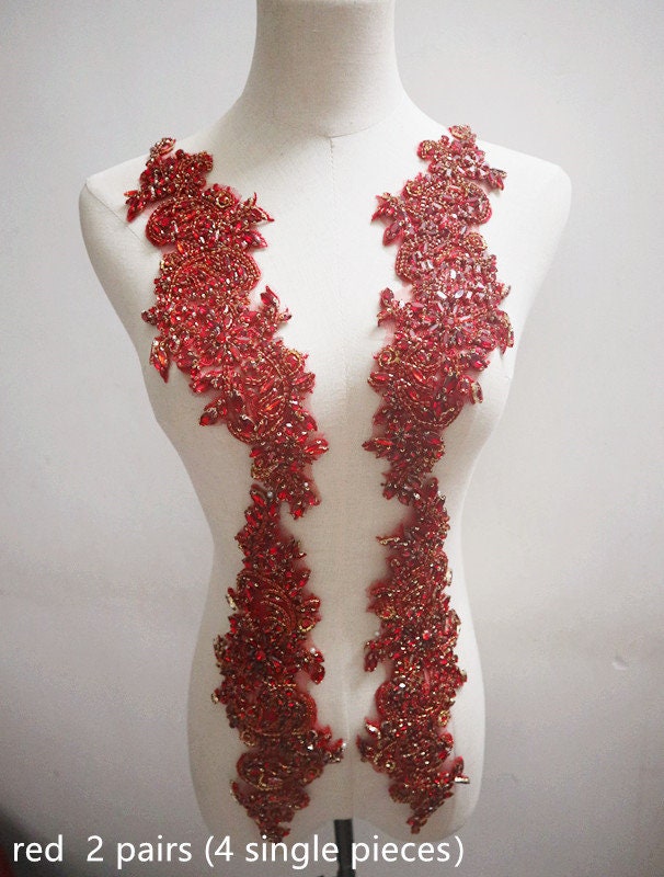 Deluxe Red Rhinestone Appliques Collar Bodice Appliques - Etsy