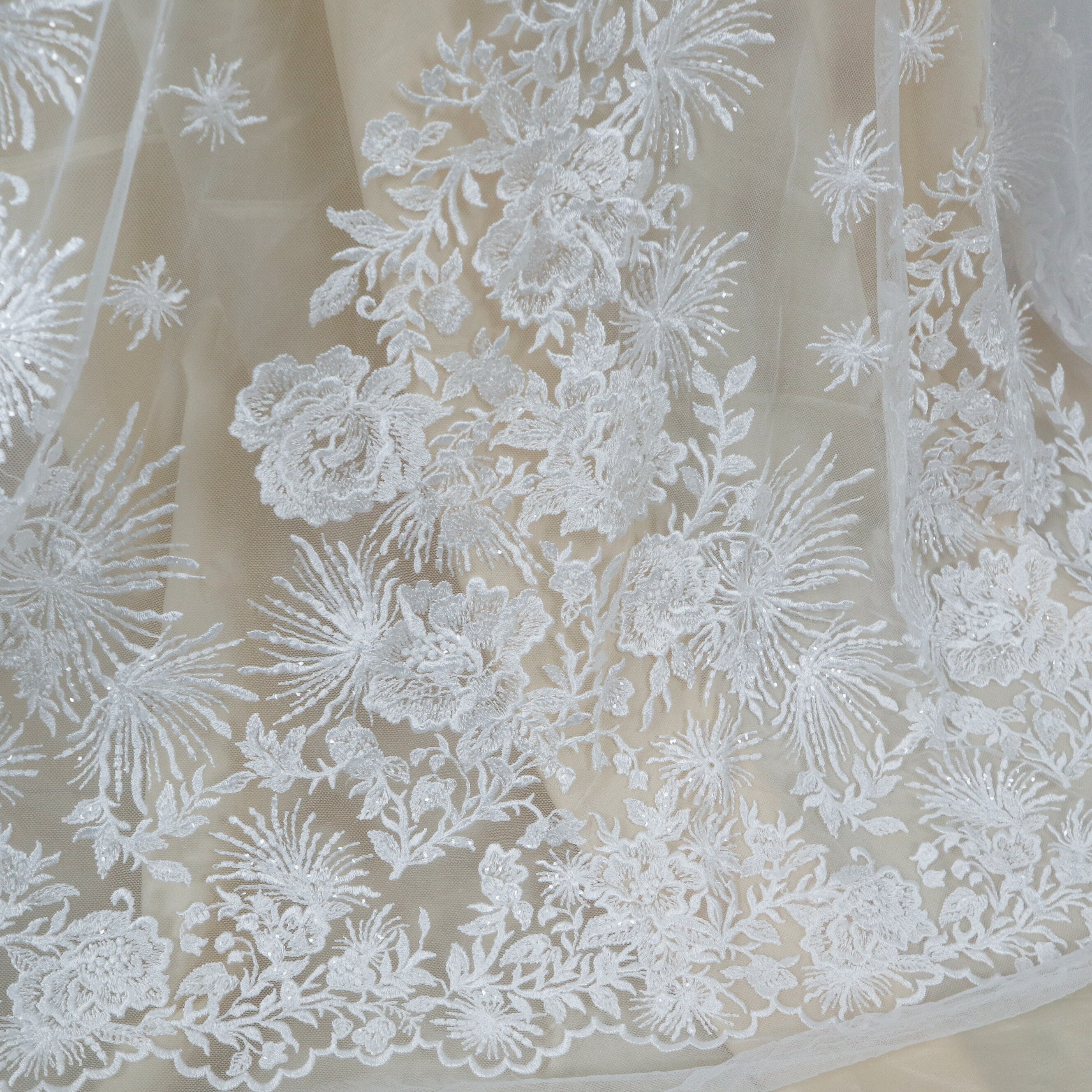 Pure White Bridal Lace Fabric by the Yard Big White Cord - Etsy