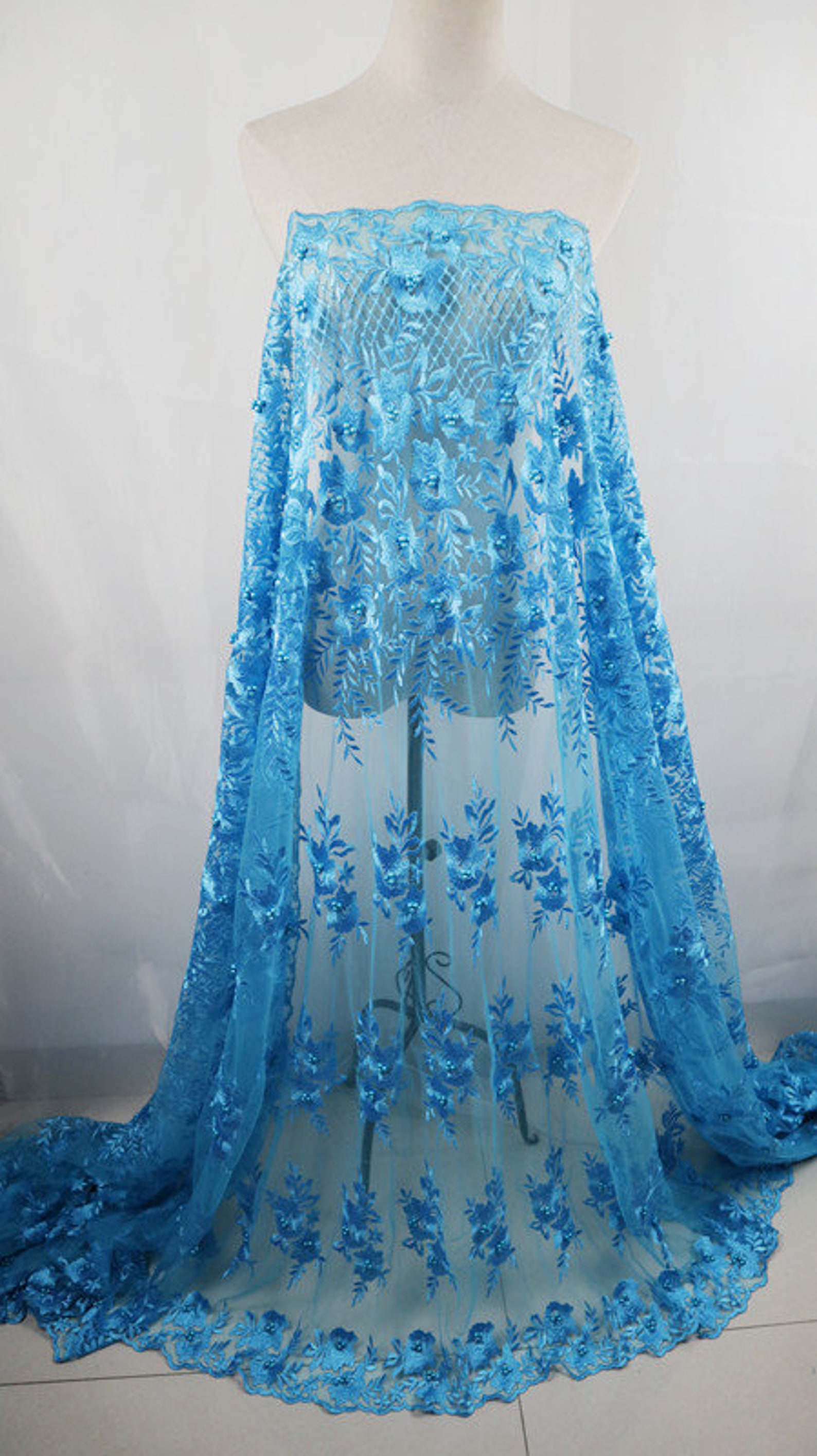 Lake Blue Embroidered Lace Fabric Lanverdar Purple Embroidery - Etsy