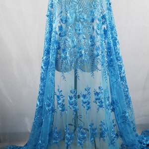 Lake Blue Embroidered Lace Fabric, Lanverdar Purple Embroidery Floral ...