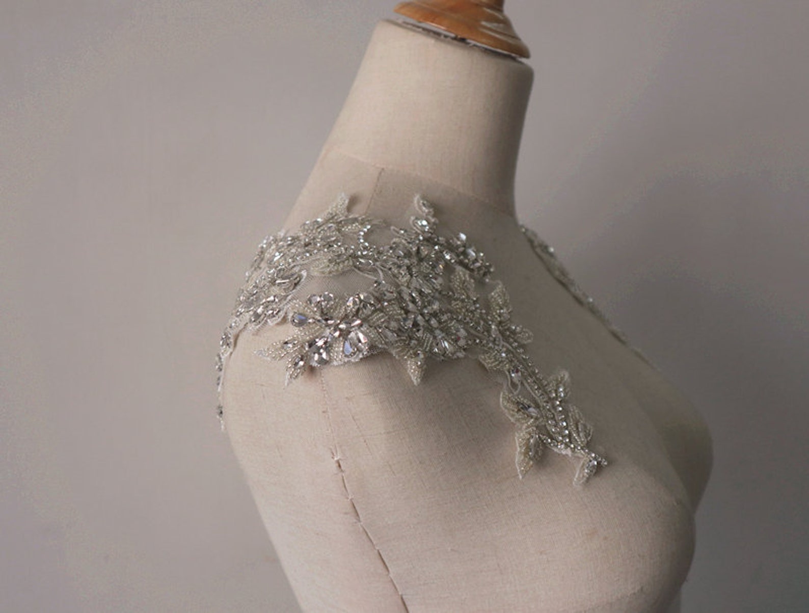 Silver Rhinestone Applique, Shoulder Collar Bodice Beaded Applique ...