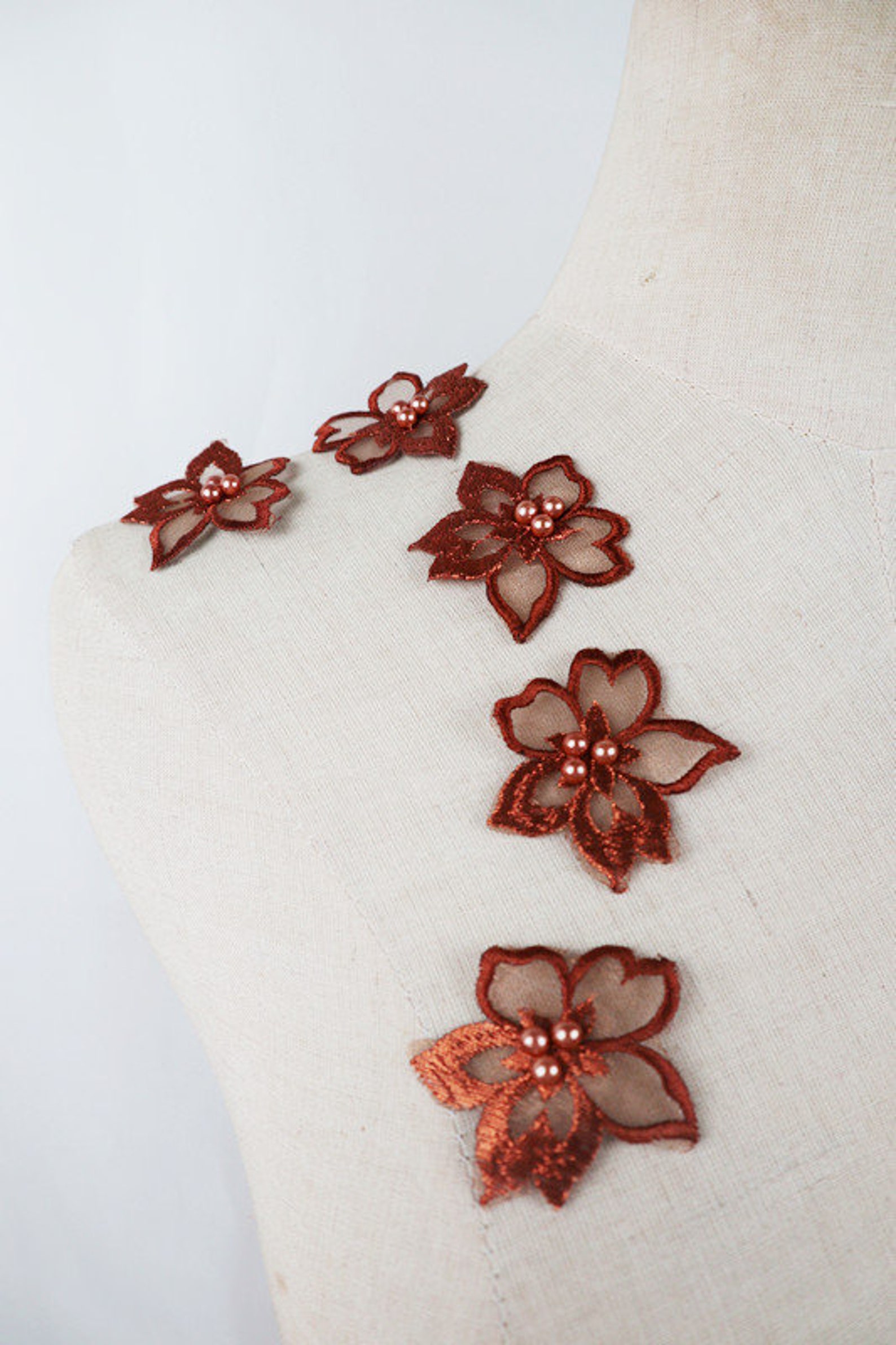 Dark Red Beaded Flowers, Lace Flower, 3D Beads Patches, Handmade Lace ...