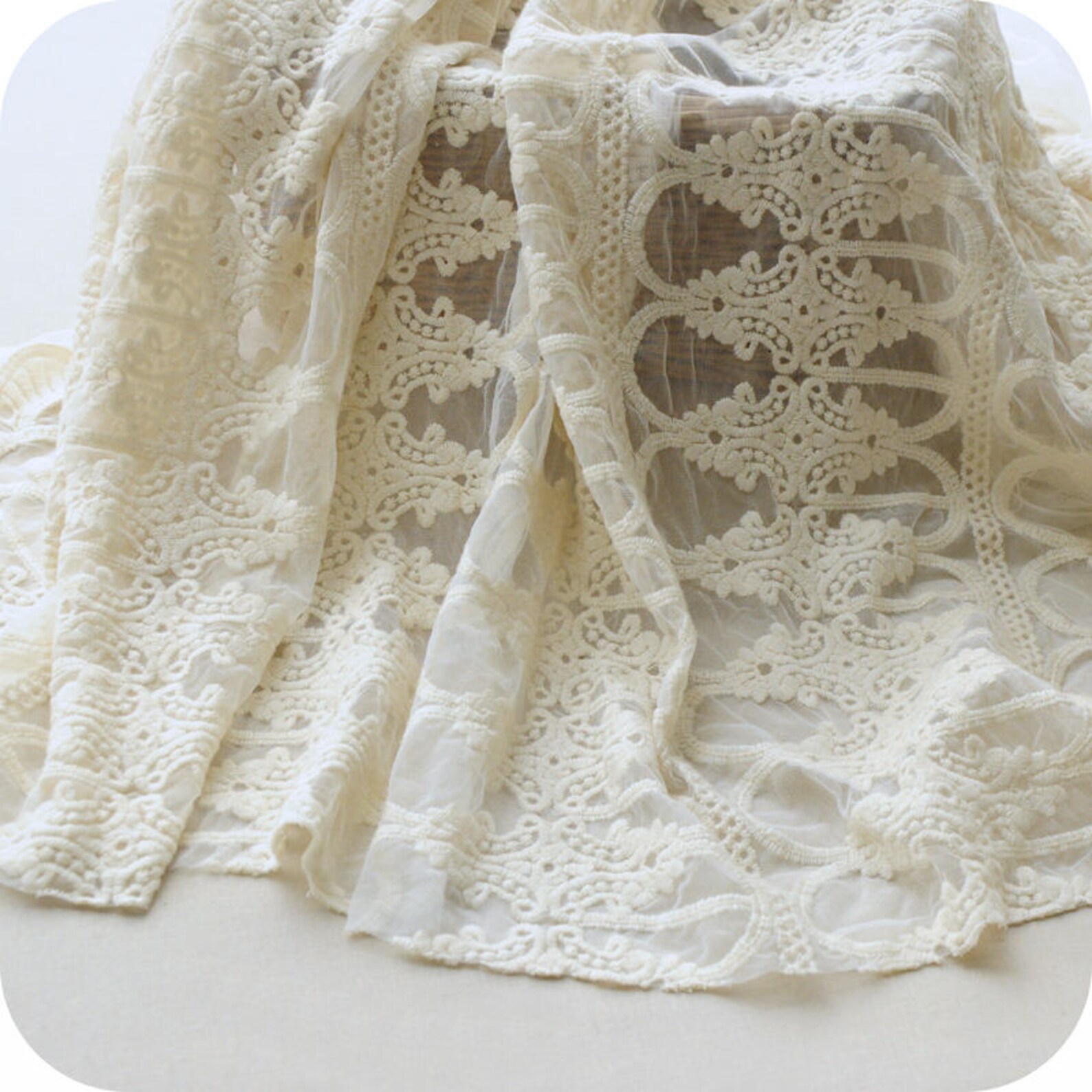Cream Embroidered Lace Fabric by the Yard New Design Ivory - Etsy