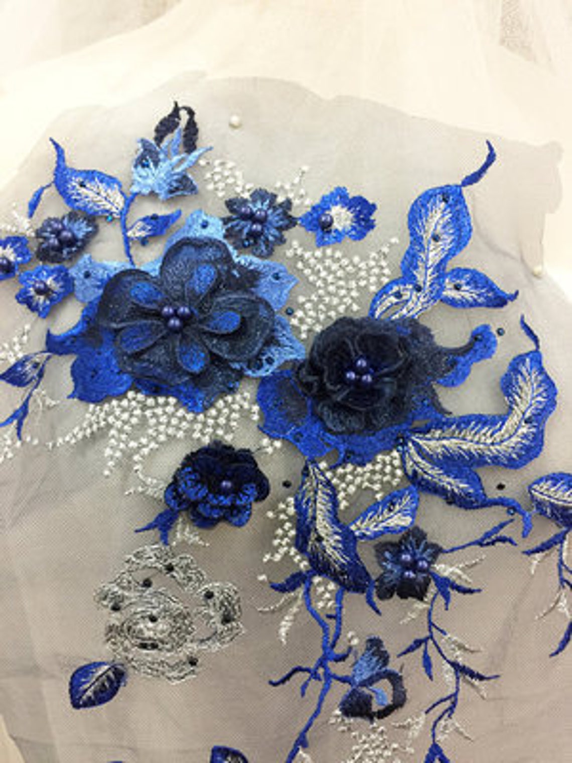 Royal Blue 3d Flowers Lace Applique 3d Floral Embroidered Etsy