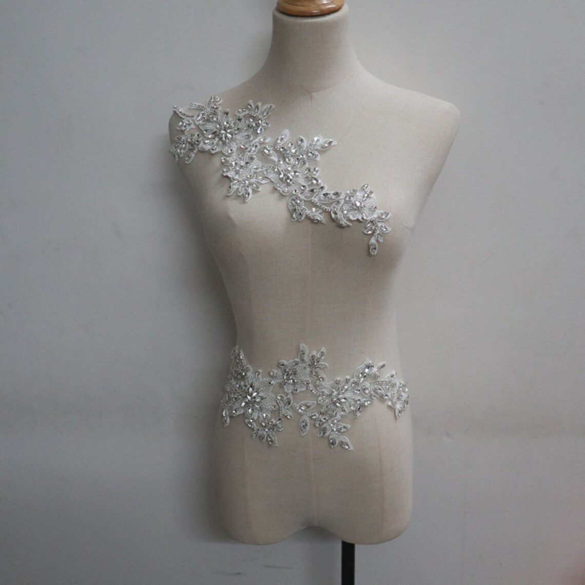 Heavy Beaded Lace Rhinestone Applique Pair Shoulder Front - Etsy