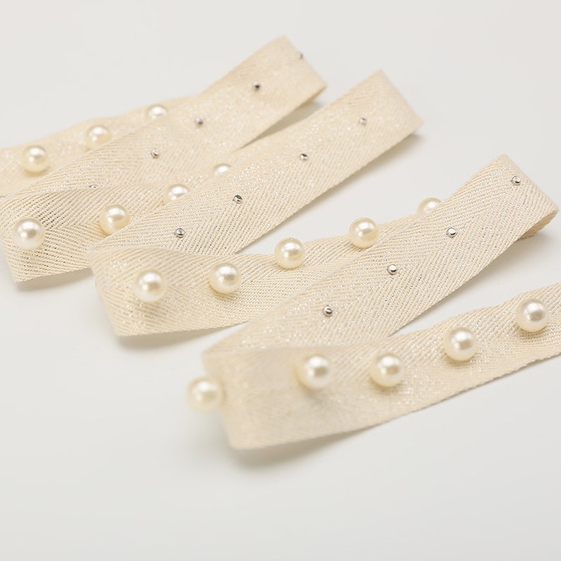 Ivory Cream Beaded Tape Trim, Pear Beaded Twill Tape by the Yard, 2cm ...