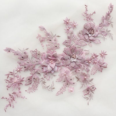 Light Blue 3D Flower Lace Applique 3D Floral Beaded - Etsy