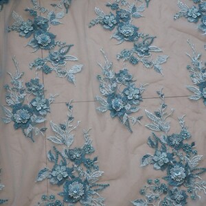 Light Lake Blue 3D Flowers Lace Fabric by the Yard, 3D Beaded ...