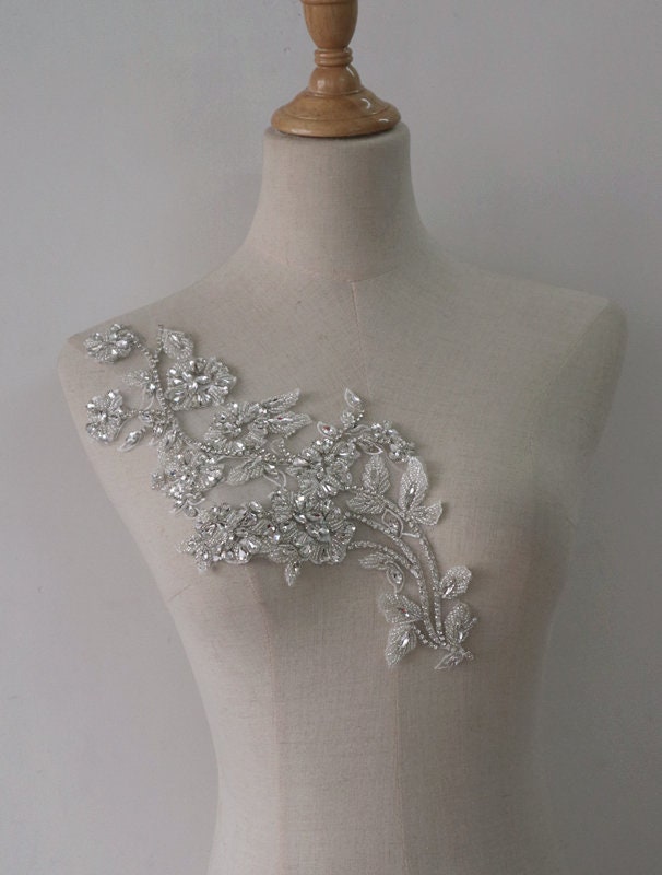 Silver Rhinestone Applique, Shoulder Collar Bodice Beaded Applique ...
