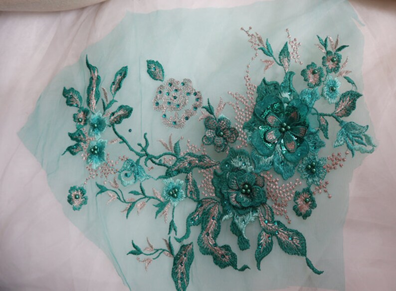 Rose gold 3D flowers lace applique champagne beaded 3D floral | Etsy