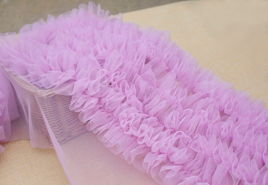 Light Pink Ruffled Tulle Fabric, 3D Ruffled Lace Trim, Tutu Dress ...