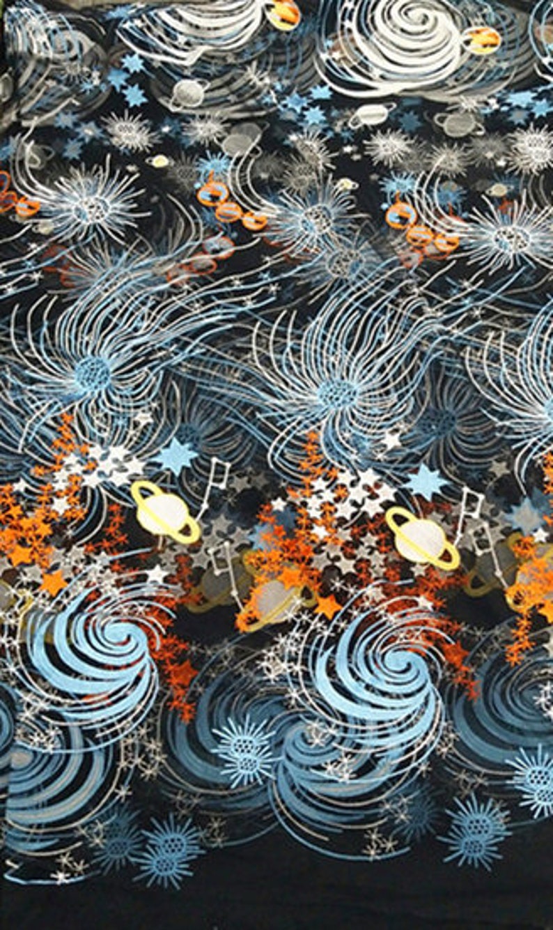 Mix colorful embroidered Starry sky floral lace fabric black | Etsy