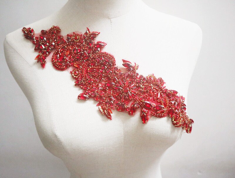 Deluxe Red Rhinestone Appliques Collar Bodice Appliques - Etsy
