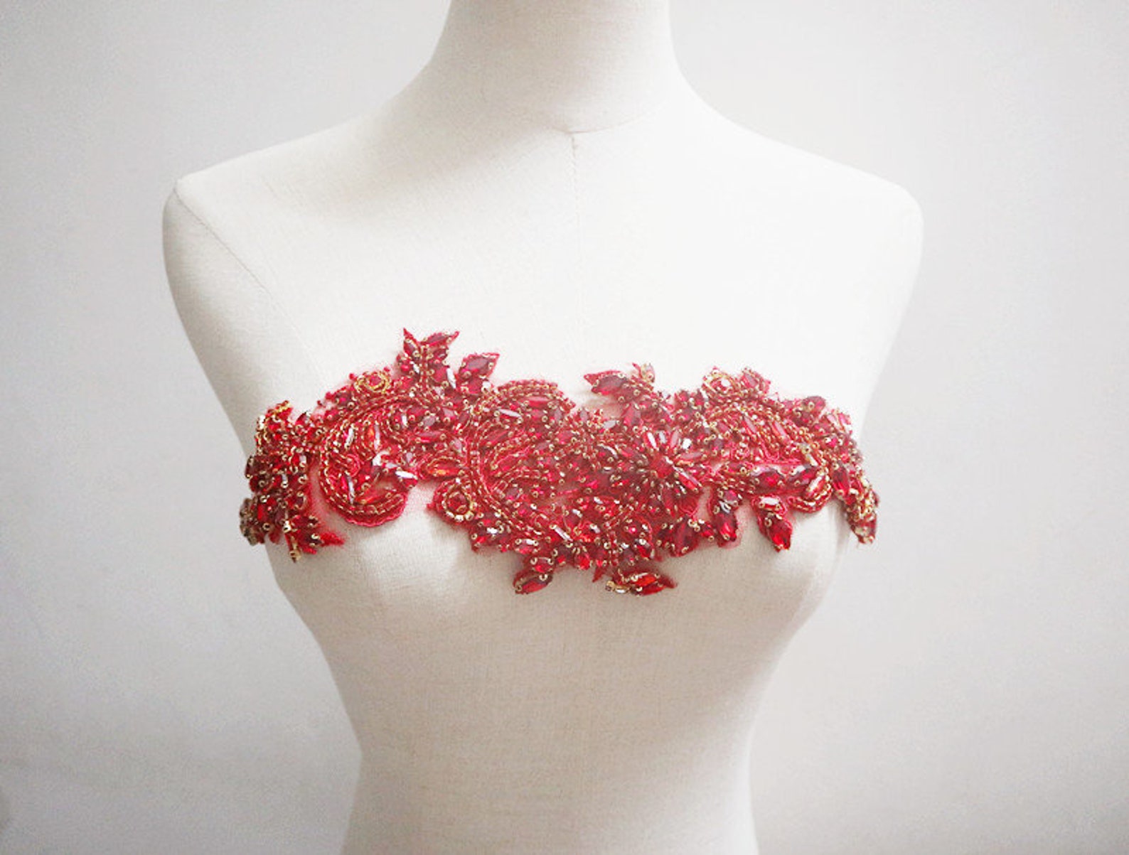 Deluxe Red Rhinestone Appliques Collar Bodice Appliques - Etsy
