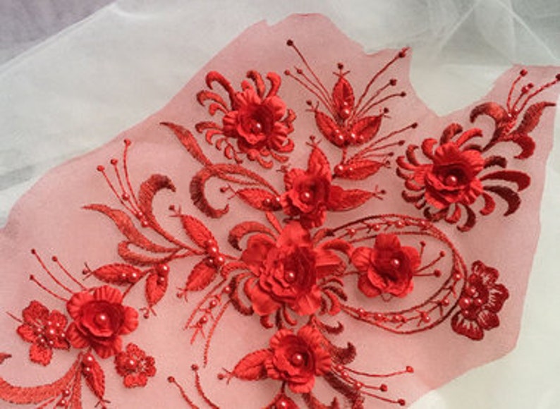 Dark Red 3D Flowers Lace Appliques Bridal Lace Appliques With - Etsy