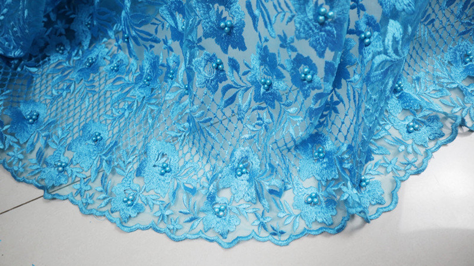 Lake Blue Embroidered Lace Fabric Lanverdar Purple Embroidery - Etsy