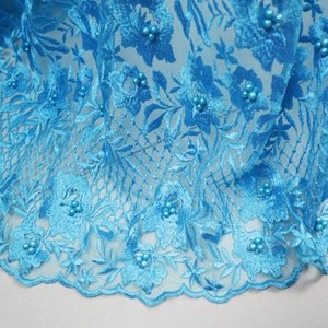Lake Blue Embroidered Lace Fabric, Lanverdar Purple Embroidery Floral ...