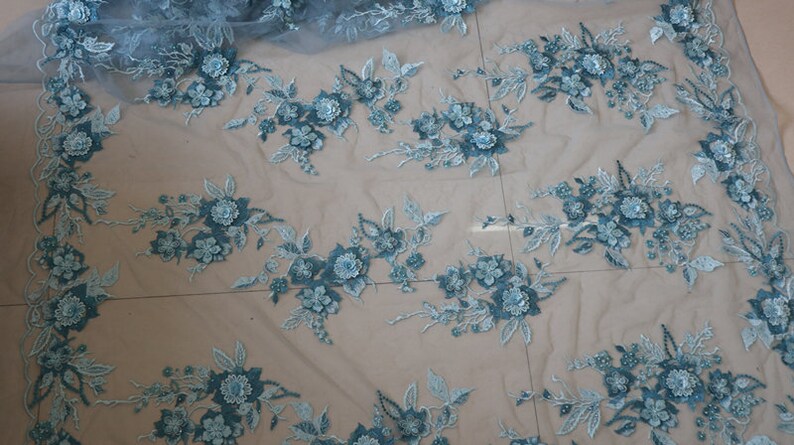 Light Lake Blue 3D Flowers Lace Fabric by the Yard, 3D Beaded ...