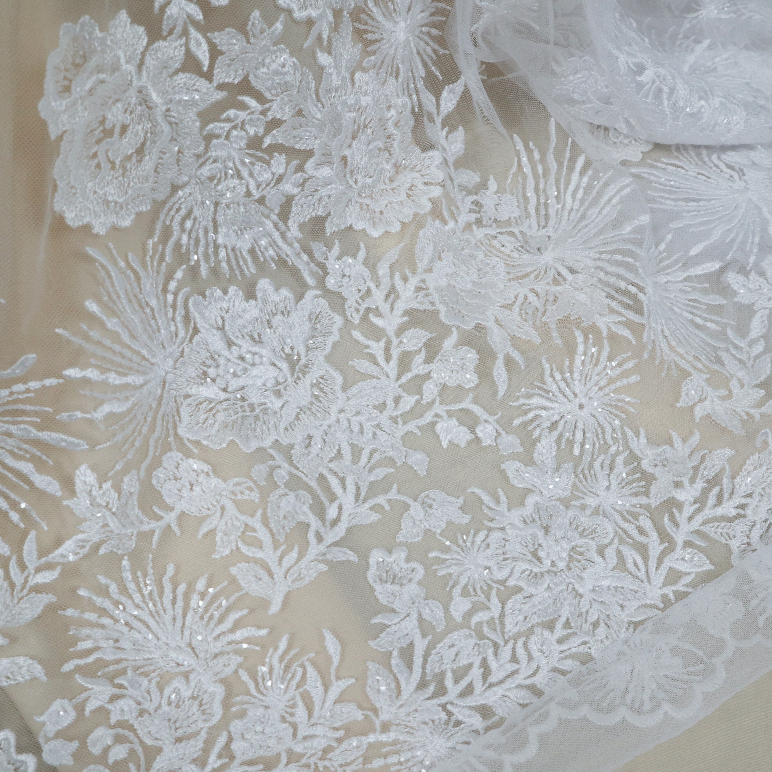 Pure White Bridal Lace Fabric by the Yard Big White Cord - Etsy