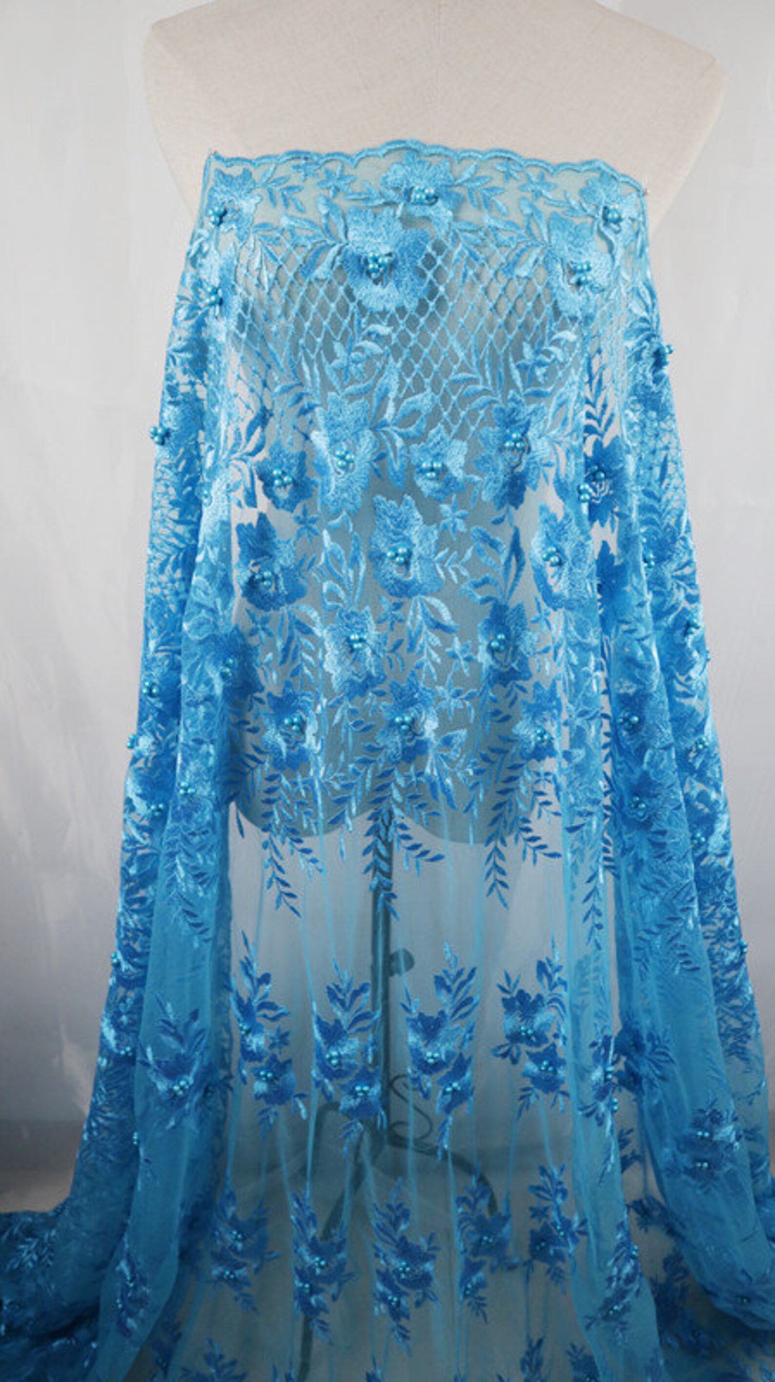 Lake Blue Embroidered Lace Fabric Lanverdar Purple Embroidery - Etsy