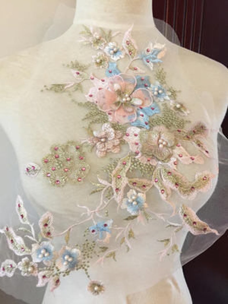 Dark red 3D flowers lace applique 3D floral Embroidered | Etsy