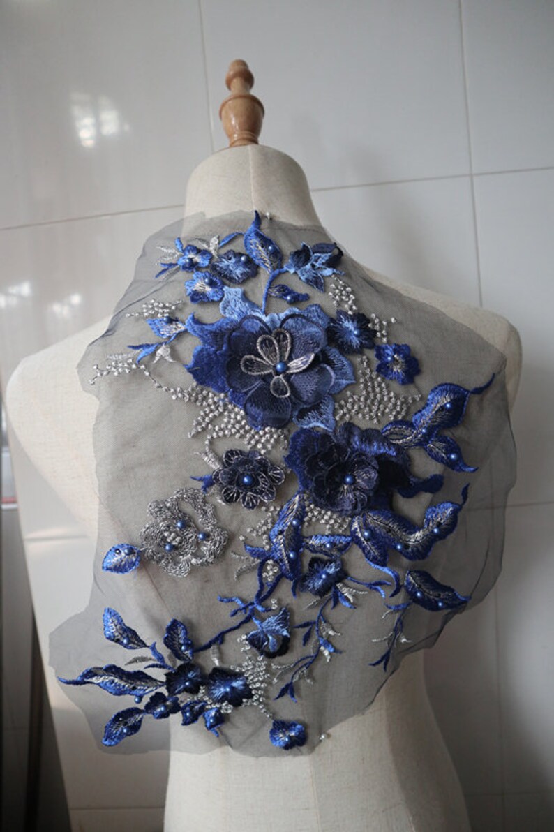 Royal Blue 3d Flowers Lace Applique 3d Floral Embroidered Etsy