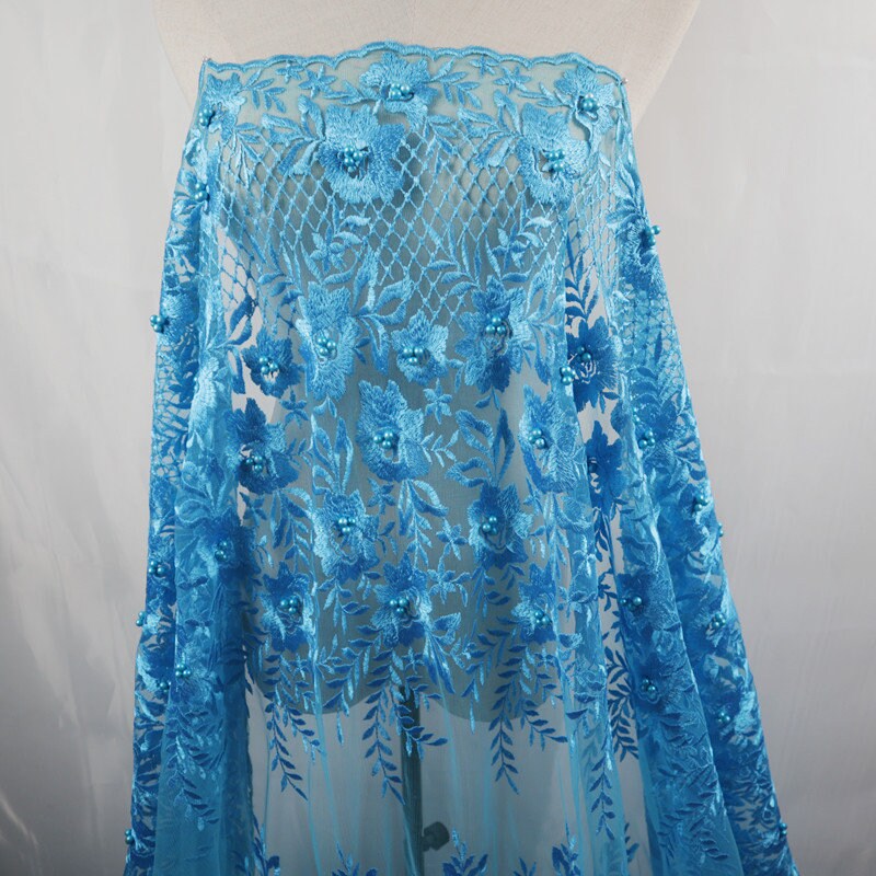 Lake Blue Embroidered Lace Fabric Lanverdar Purple Embroidery | Etsy