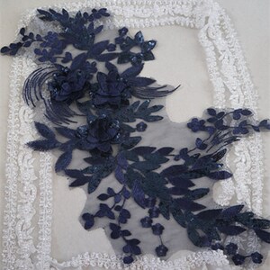 Big Size Dark Blue Navy 3D Flower Lace Applique, 3D Embroidered Bridal ...