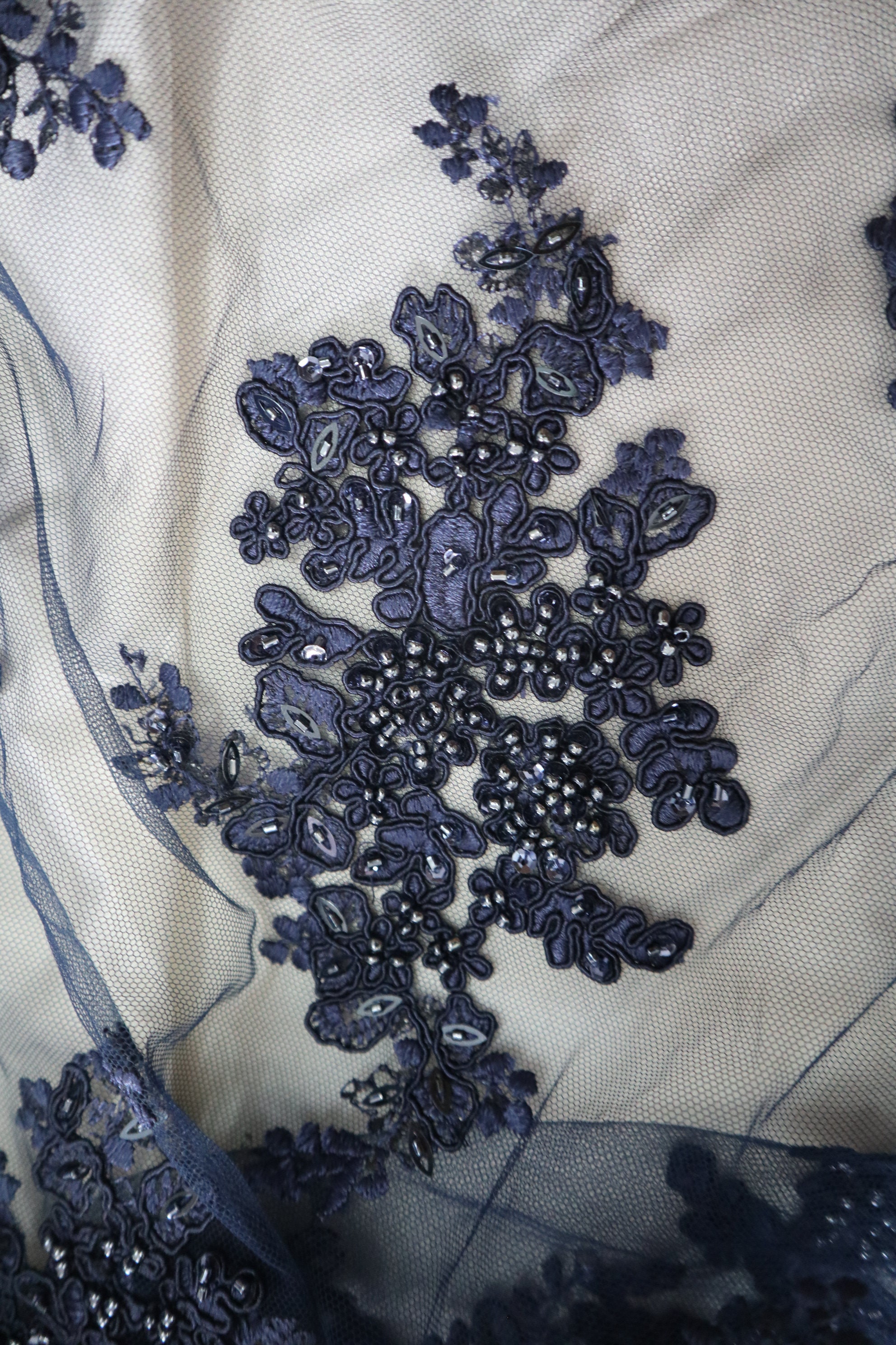 Luxury Dark Blue Heavy Beaded Lace Fabric by the Yard Navy - Etsy
