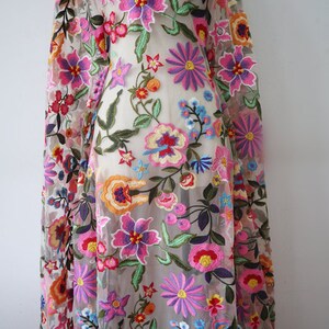 Multi Colors Heavy Embroidered Floral and Butterfly Lace Fabric, Mesh ...