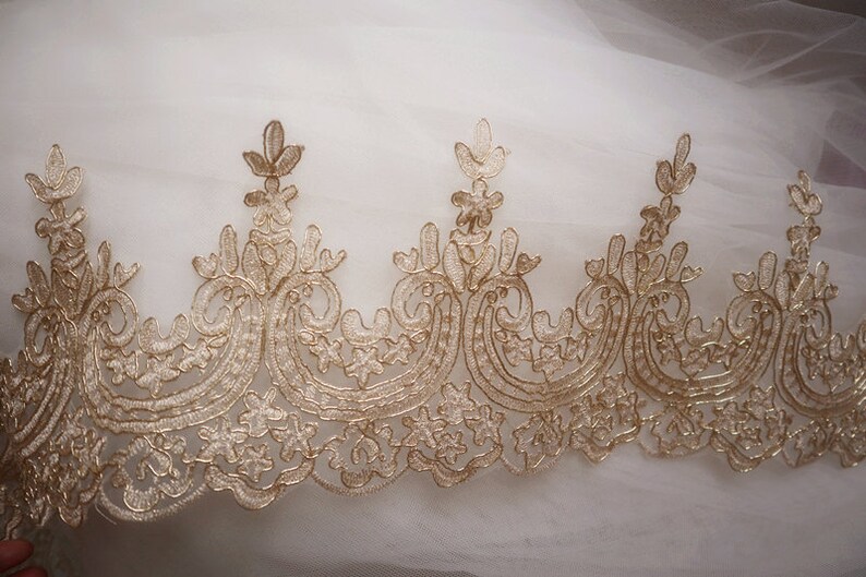 3 Yards Gold Lace Trim, Champagne Gold Embroidered Cord Alencon ...