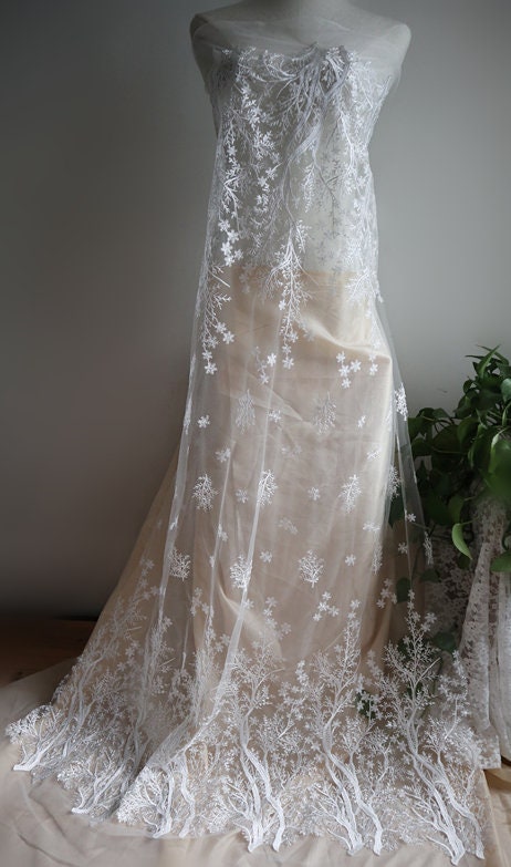 Ivory quality lace fabric snow floral tree style embroidered | Etsy