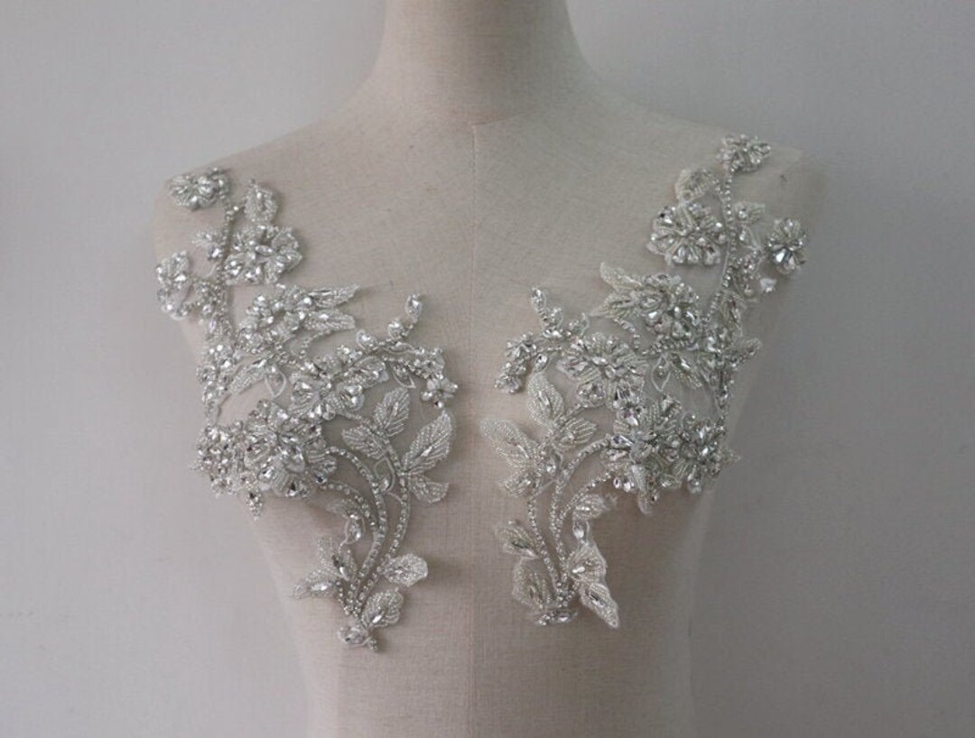 Silver Rhinestone Applique, Shoulder Collar Bodice Beaded Applique ...