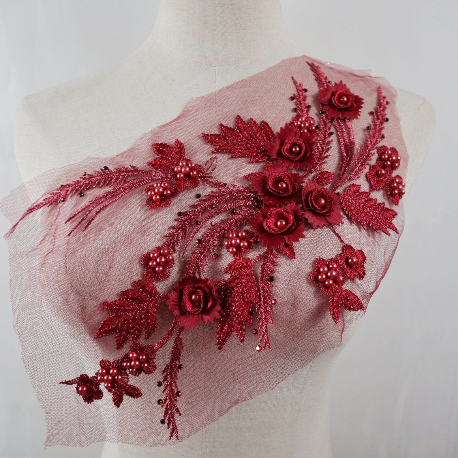 Dark Red 3D Flower by the Piece Vintage Flower Appliques - Etsy