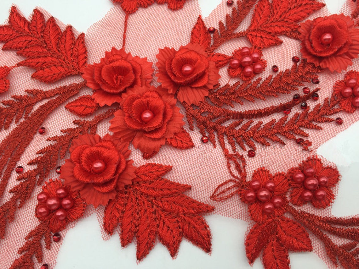 Dark Red 3D Flower by the Piece Vintage Flower Appliques | Etsy